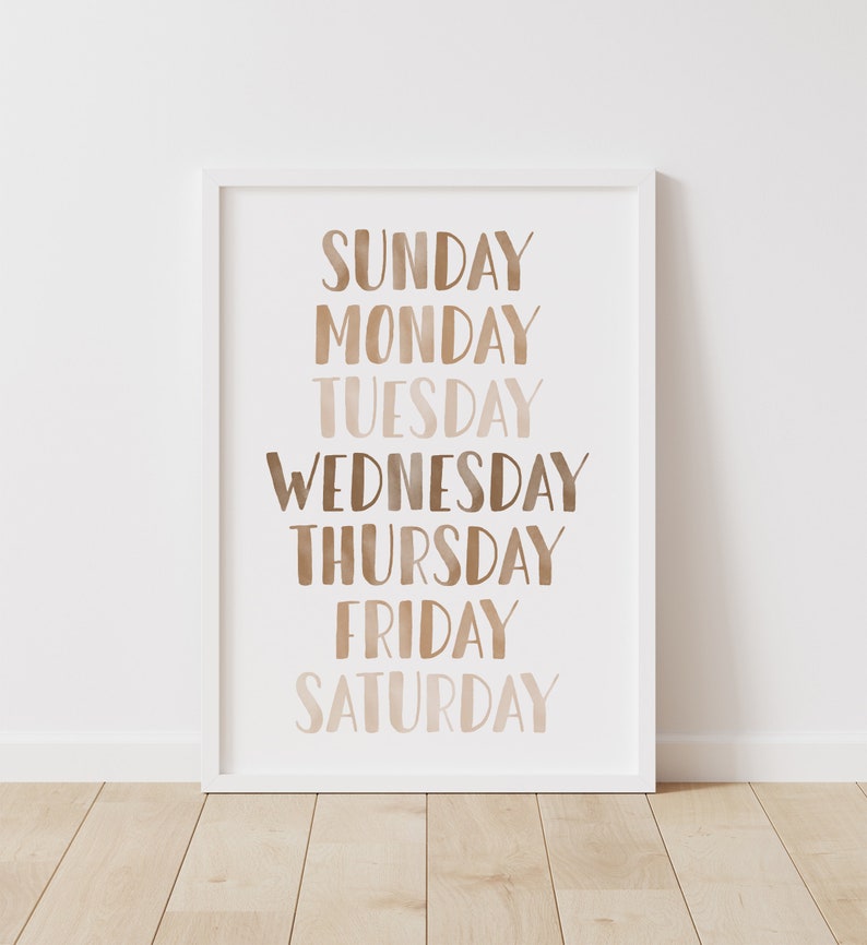 Neutral Days of the Week Poster Printable Wall Art | Etsy