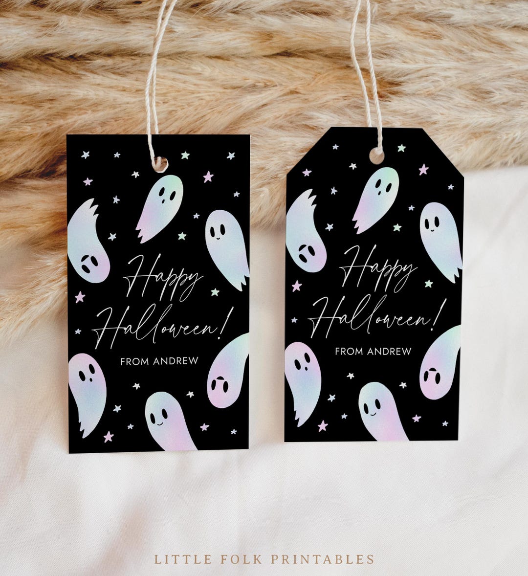 Cute Ghost Halloween Gift Tag Template, Printable Holographic Ghost ...