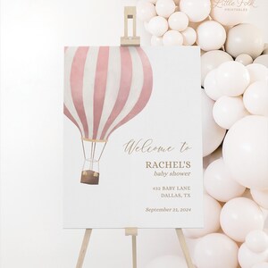 Pink Hot Air Balloon Baby Shower Welcome Sign, Girl Baby Shower Welcome ...
