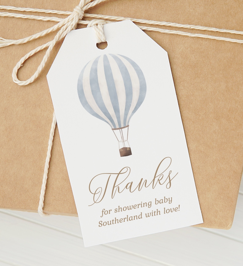 Editable Blue Hot Air Balloon Favor Tag Template Printable - Etsy