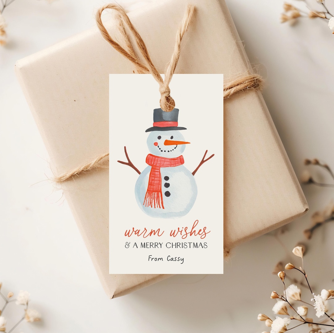 Warm Wishes Printable Gift Tag Template, Editable Snowman Gift Tag ...