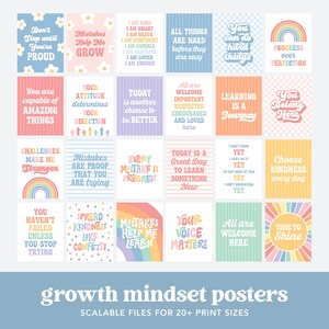 Rainbow Growth Mindset Printable Classroom Posters, Retro Rainbow ...