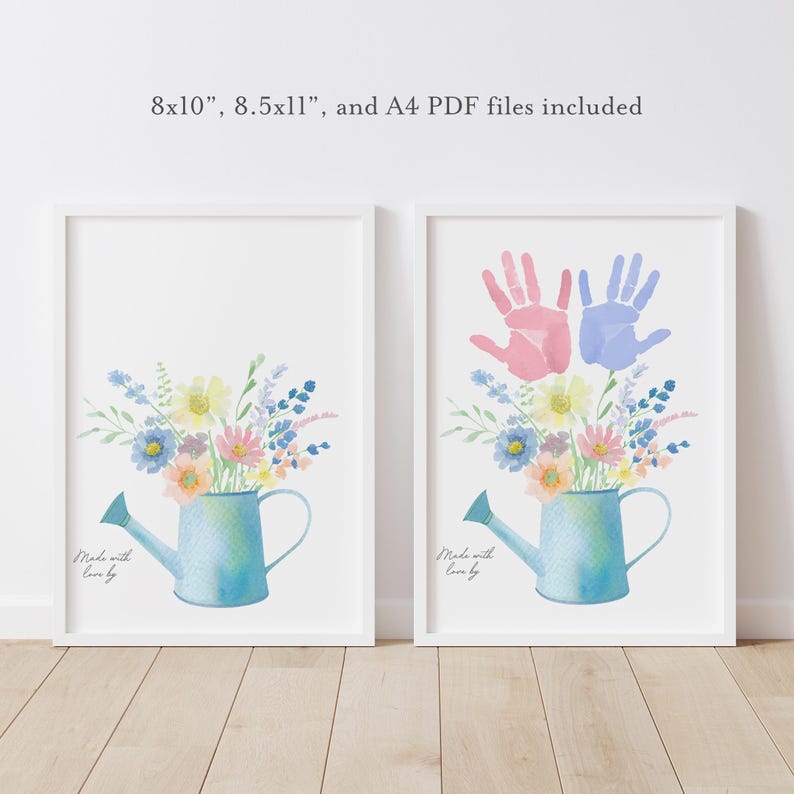 Mother's Day Flower Handprint Art Printable, Floral Watering Can ...