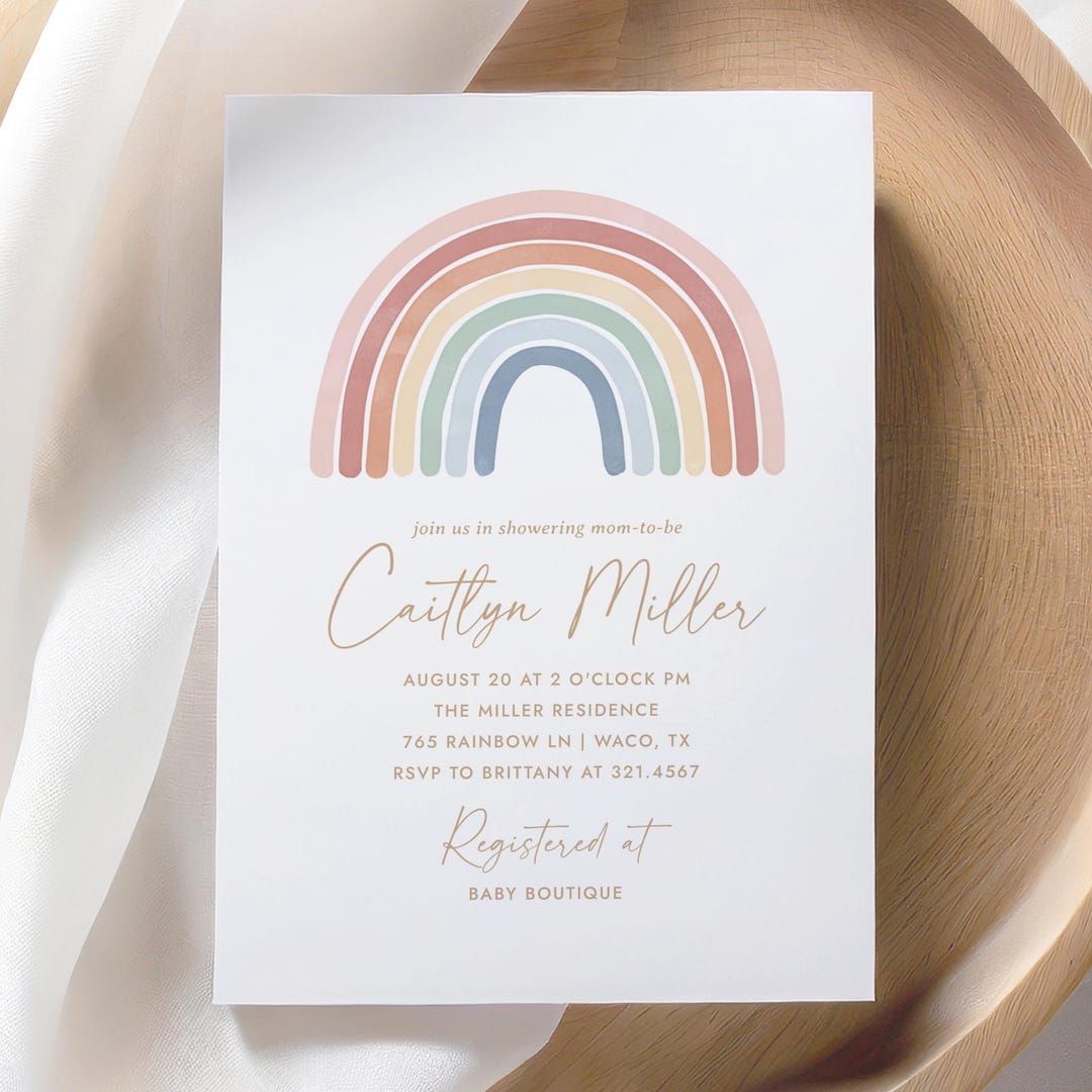Rainbow Baby Shower Invitation, Gender Neutral Rainbow Baby Shower ...