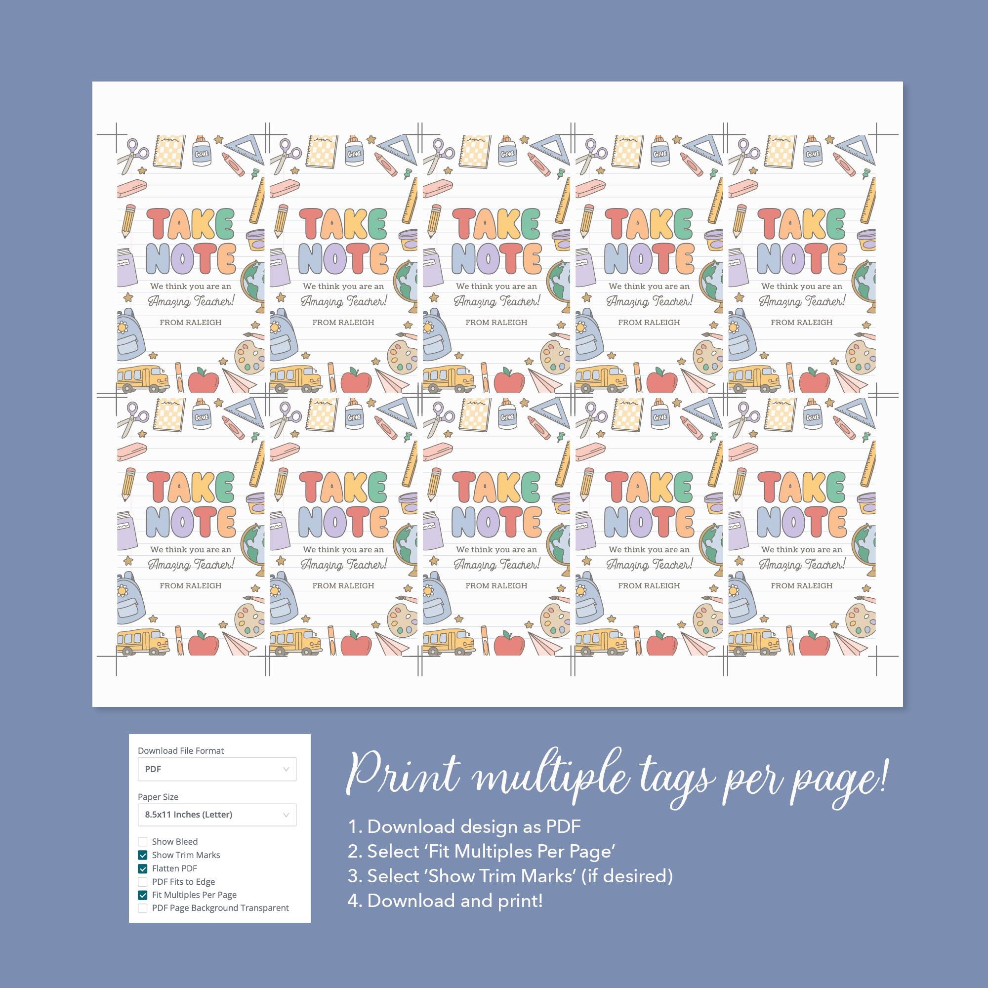 Teacher Appreciation Week Tag Template, Editable Take Note We Think You ...