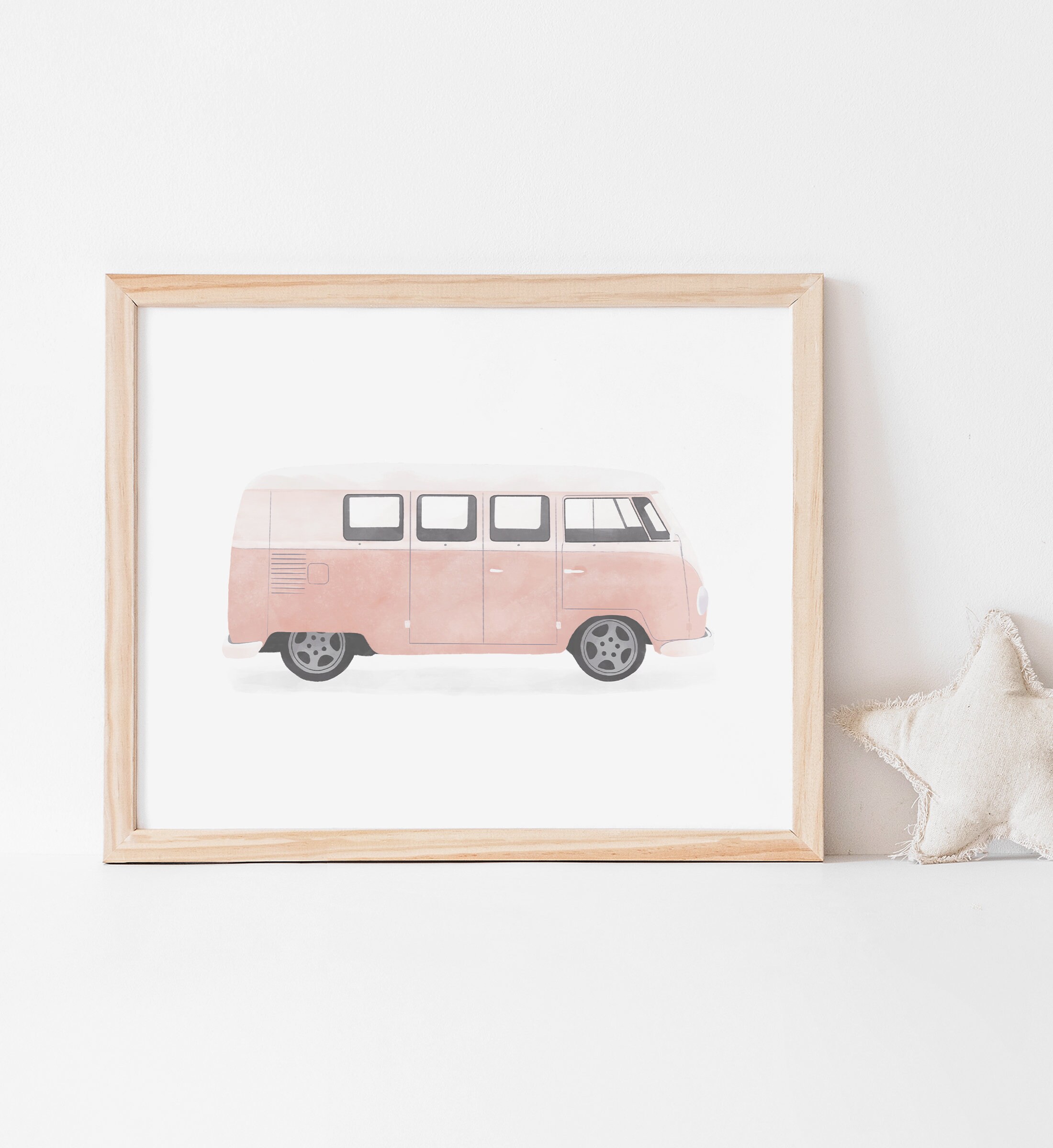 Pink Retro Van Print, Printable Wall Art, Beach Nursery Decor, Boho ...
