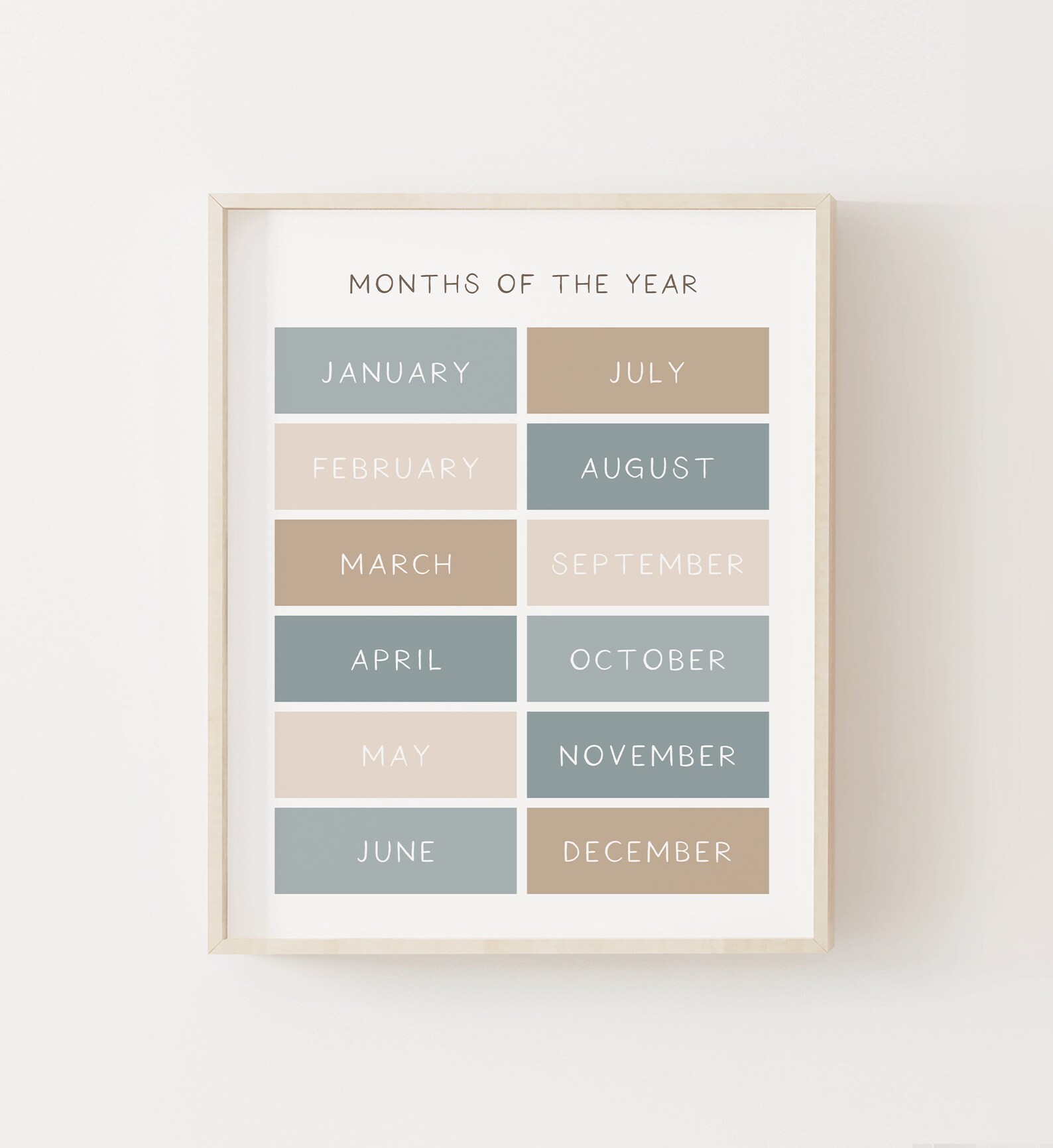 Neutral Months of the Year Poster Printable Wall Art Boys - Etsy