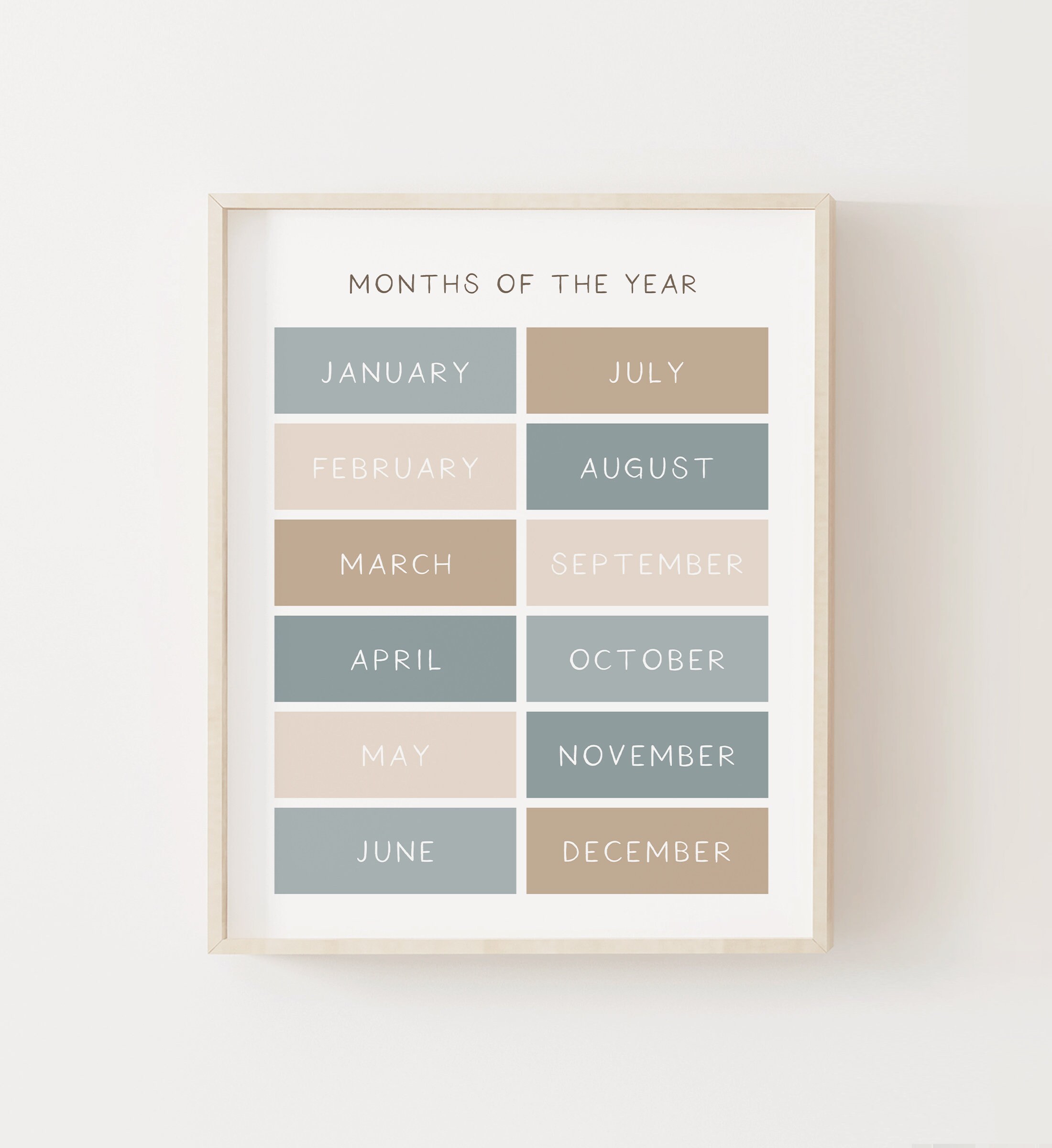 Neutral Months of the Year Poster Printable Wall Art Boys | Etsy