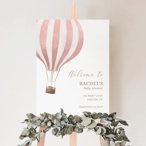 Pink Hot Air Balloon Baby Shower Welcome Sign, Girl Baby Shower Welcome ...