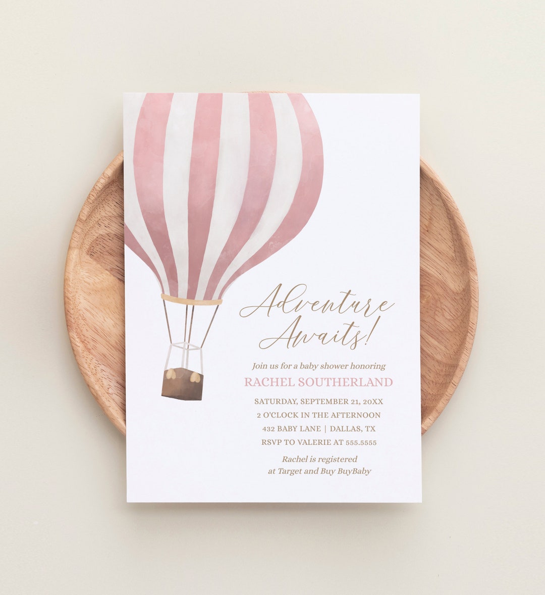 Pink Hot Air Balloon Baby Shower Invitation Girl Baby Shower - Etsy