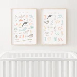 Animal Alphabet and Numbers Prints, Beach Nursery Decor, PRINTABLE Wall ...
