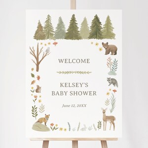 Editable Woodland Baby Shower Welcome Sign, Printable Woodland Animals ...