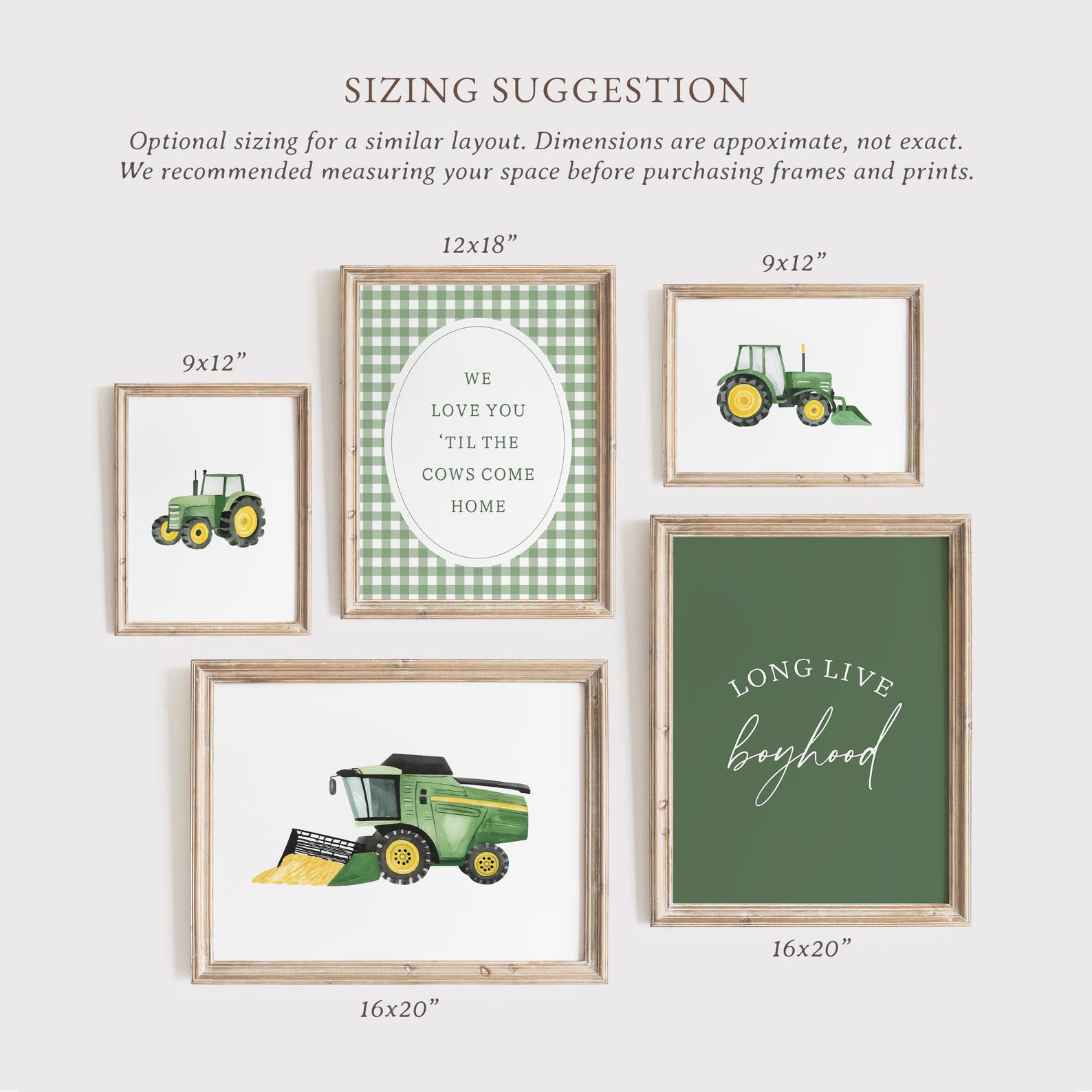 Green Tractor Nursery Decor Set of 5 Prints, Printable Farm Wall Art ...