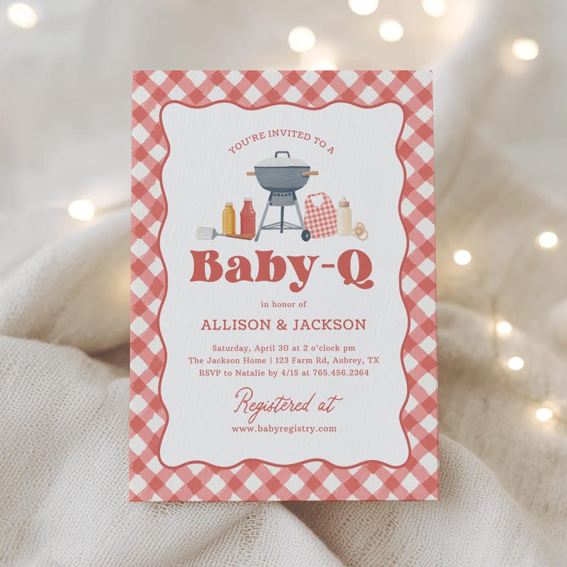 Baby-q Baby Shower Invitation Template, BBQ Gender Reveal Party Invite ...