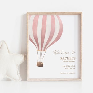 Pink Hot Air Balloon Baby Shower Welcome Sign, Girl Baby Shower Welcome ...