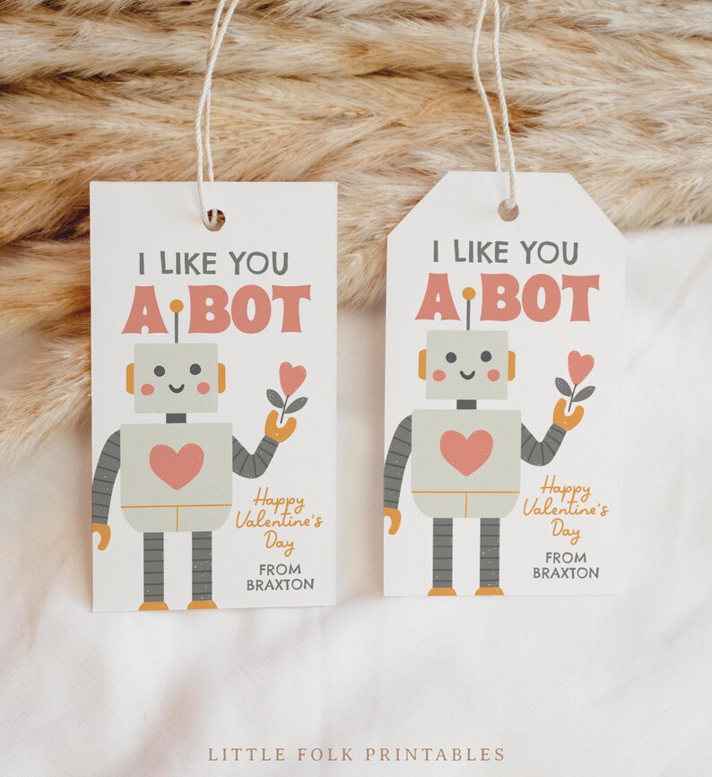 Robot Valentine's Day Gift Tag, I Like You a Bot Valentine Favor Tag ...