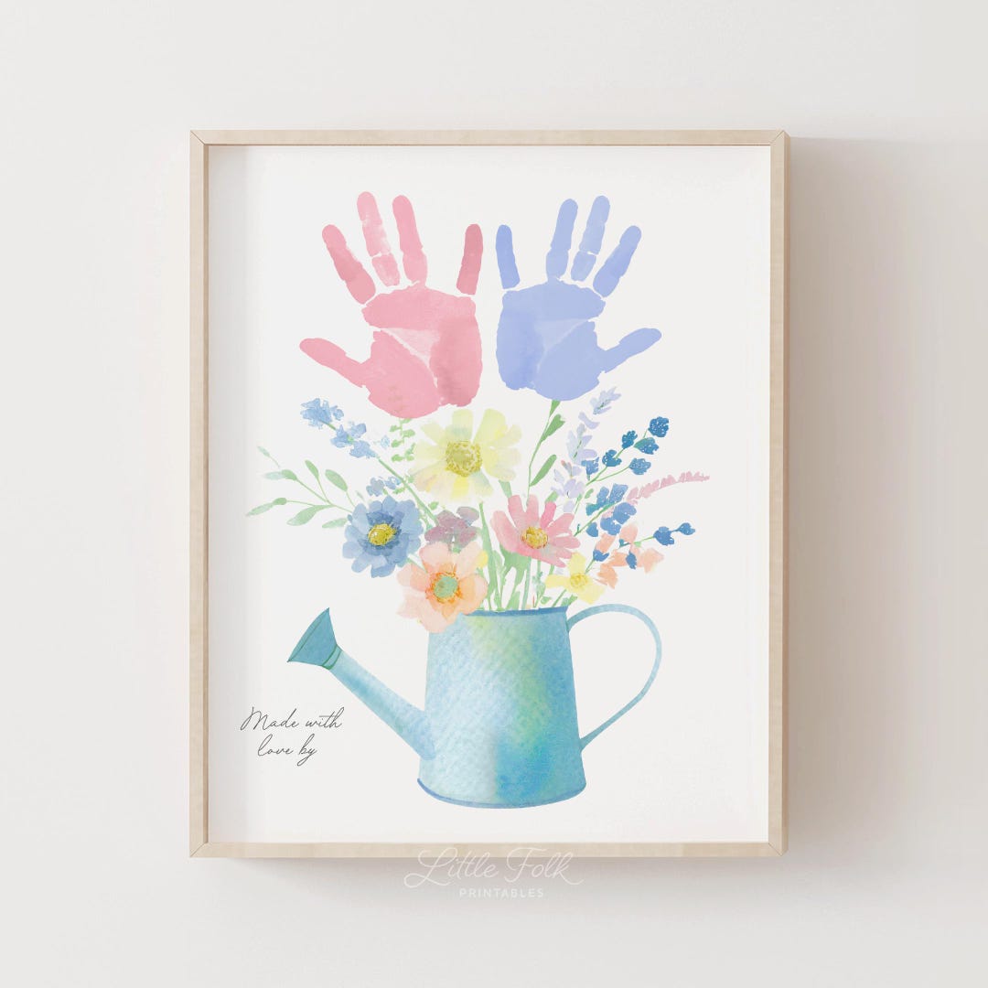 Mother's Day Flower Handprint Art Printable, Floral Watering Can ...