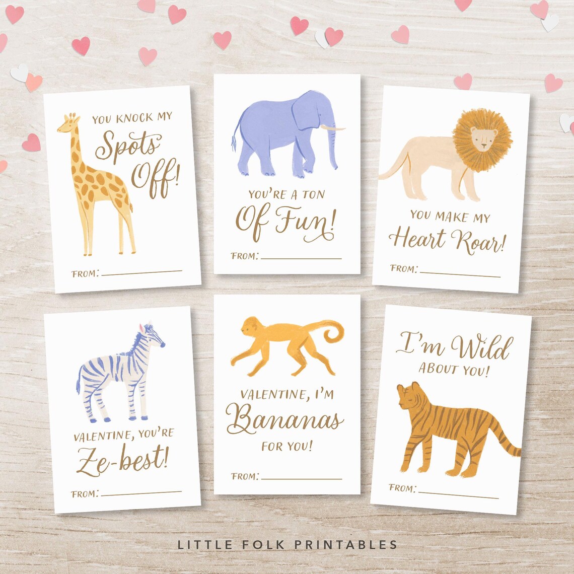 Printable Safari Valentine's Day Cards, Kids Jungle Animals Valentine ...