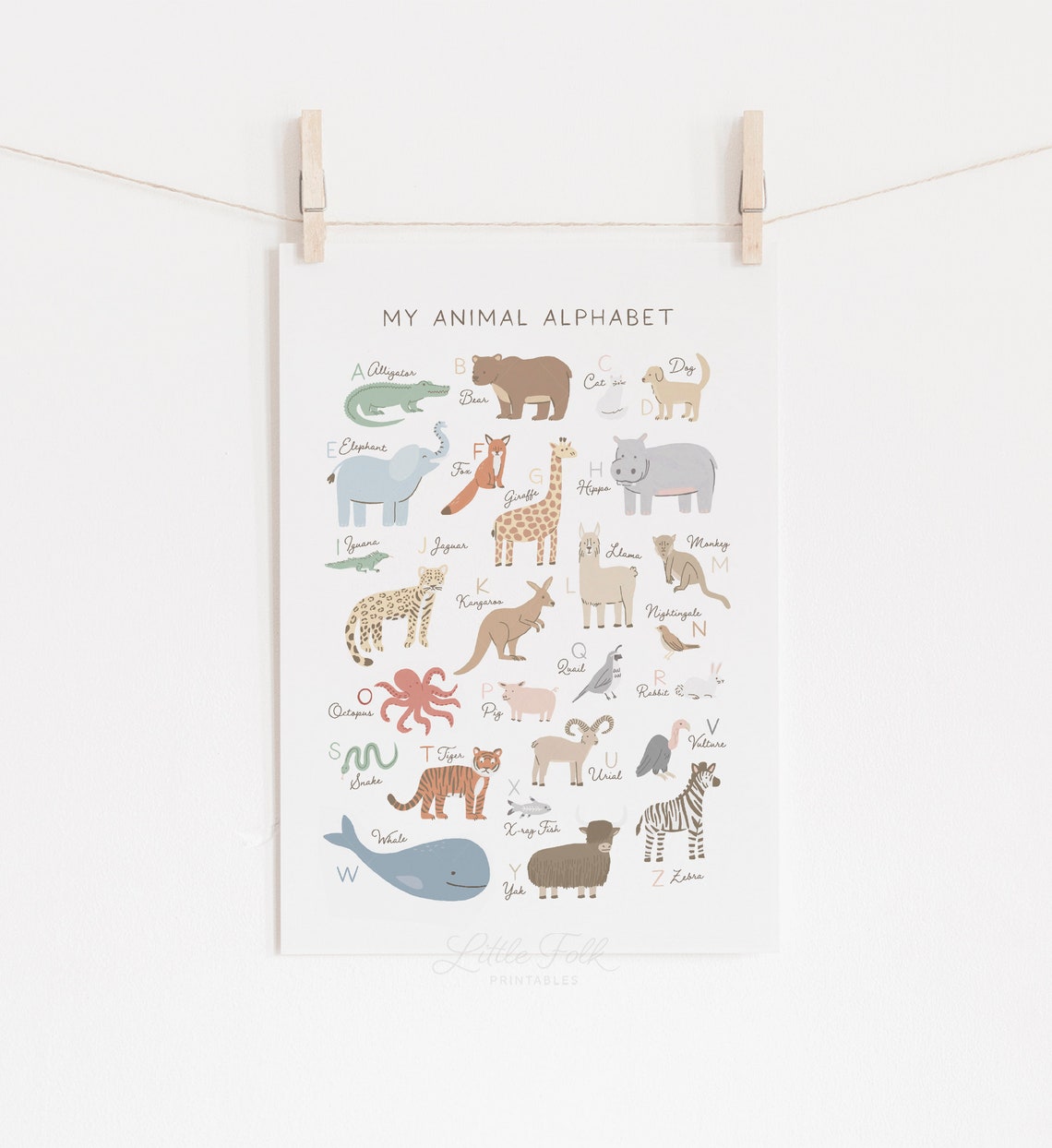 Rainbow Animal Alphabet Poster PRINTABLE Wall Art ABC - Etsy