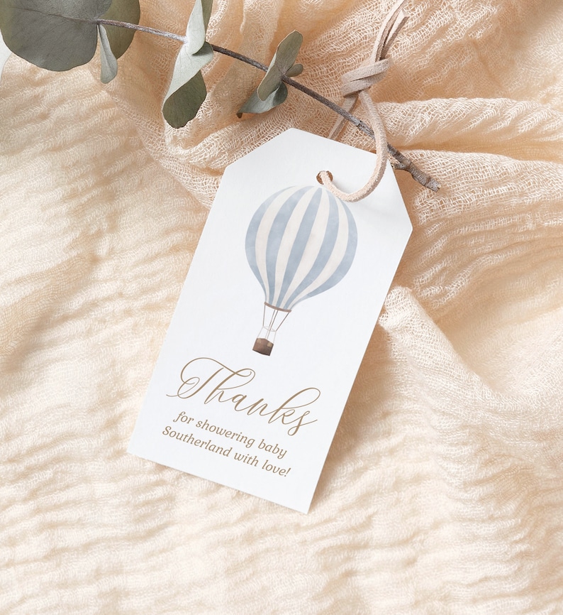 Editable Blue Hot Air Balloon Favor Tag Template Printable - Etsy