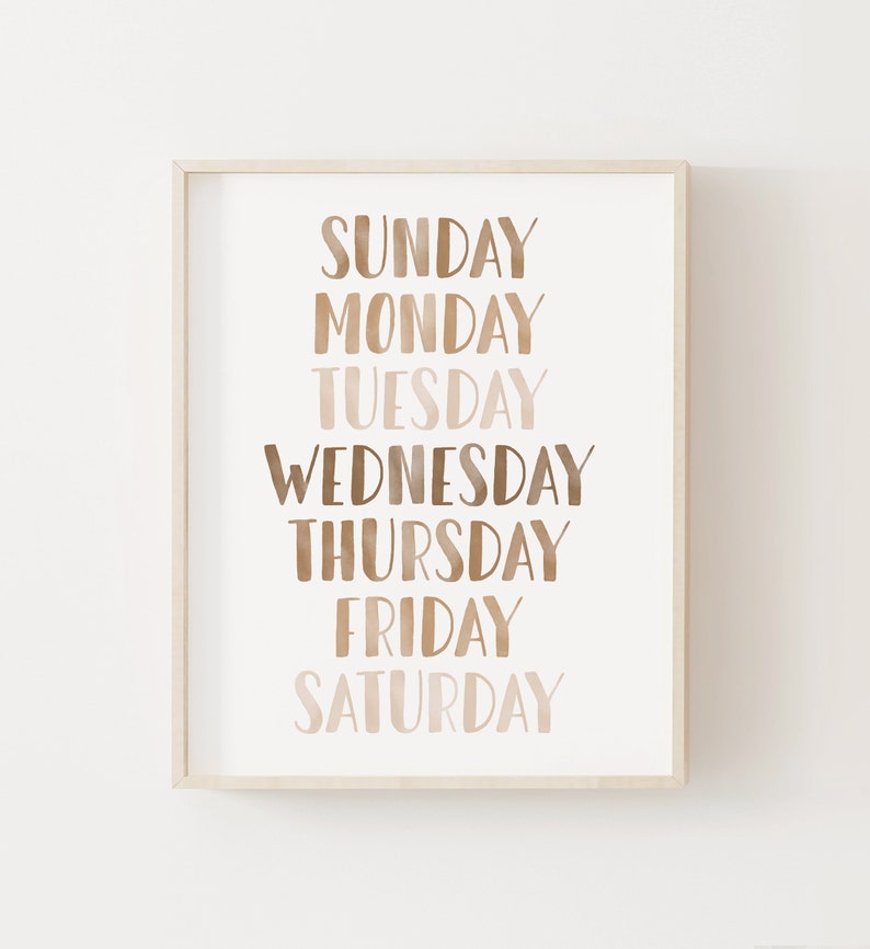 Neutral Days of the Week Poster Printable Educational Wall - Etsy