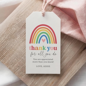 Rainbow Teacher Appreciation Week Tag Template, Printable Thank You for ...