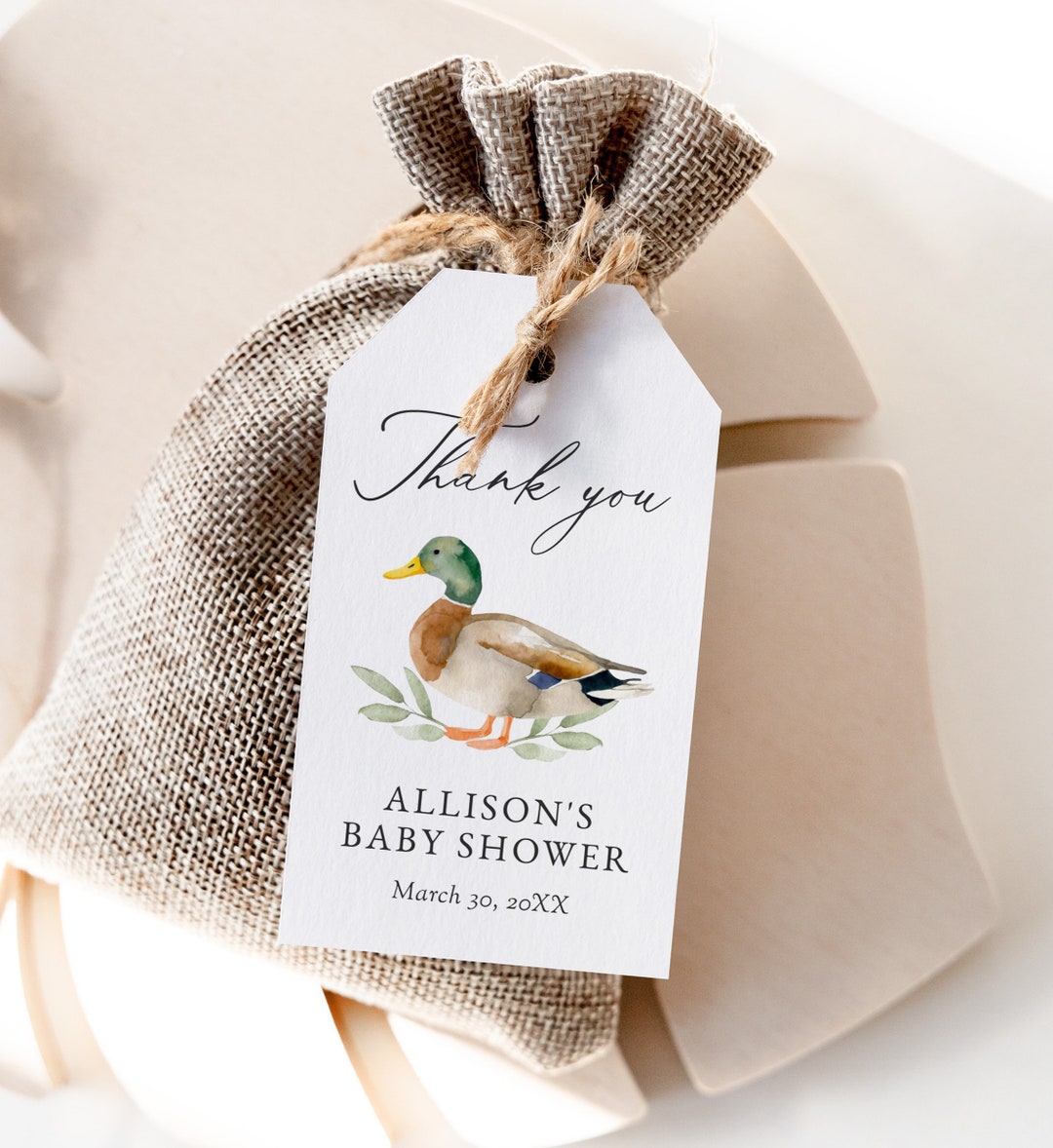 Editable Duck Baby Shower Favor Tag Template, Printable Watercolor ...