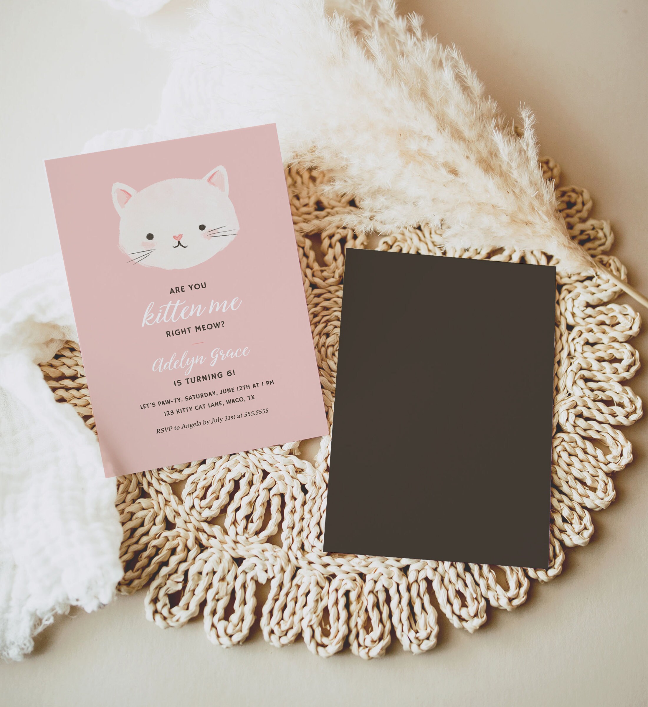 Editable Kitten Girl Birthday Party Invitation Are You Kitten - Etsy