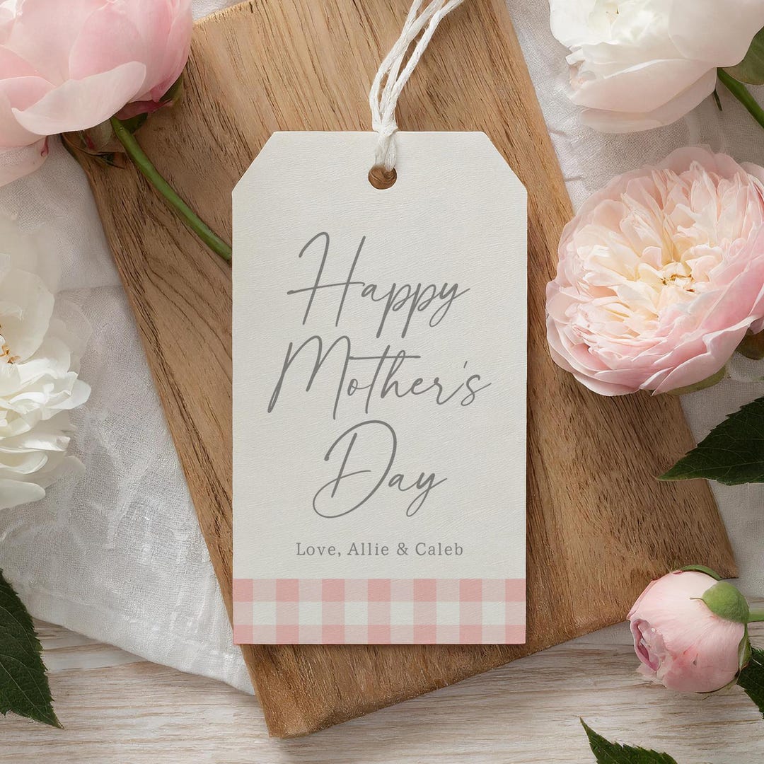 Pink Gingham Mother's Day Gift Tag Template, Printable Pink Plaid ...