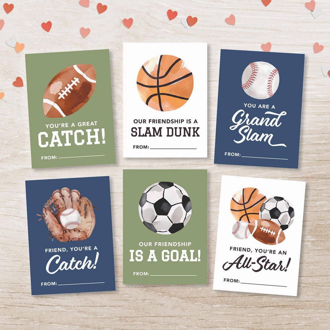 Printable Sports Valentine's Day Cards, Kids Sports Valentine Tags ...