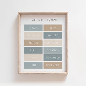 Neutral Months of the Year Poster, Printable Wall Art, Boys Room Decor ...