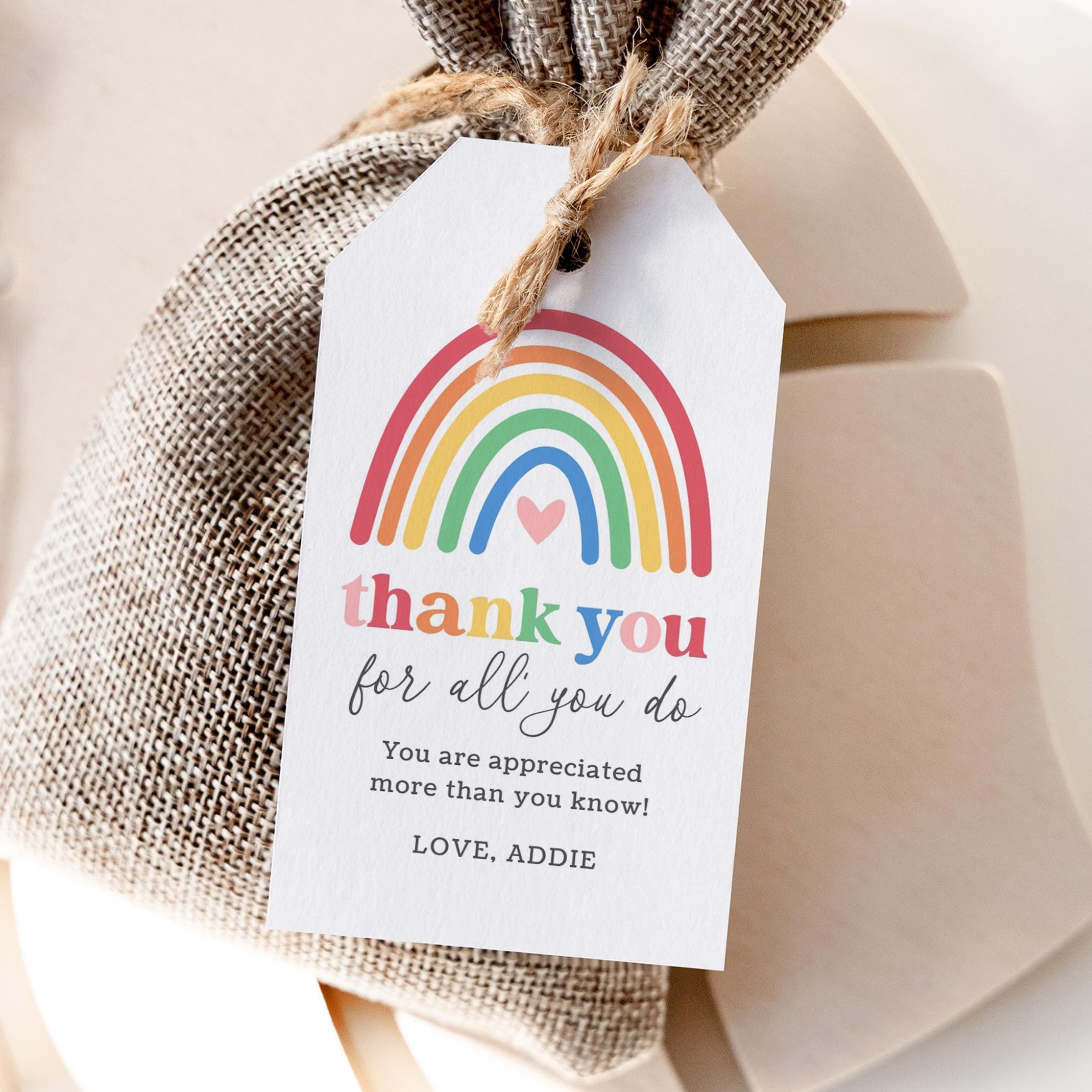 Rainbow Teacher Appreciation Week Tag Template, Printable Thank You for ...