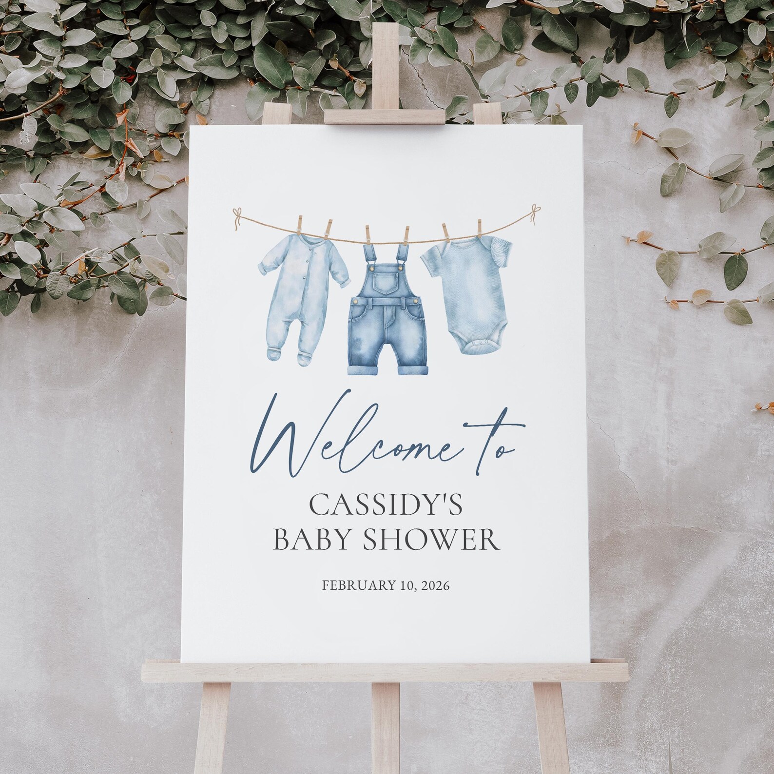 Blue Jean Denim Baby Shower Welcome Sign, Boy Baby Clothes Baby Shower ...