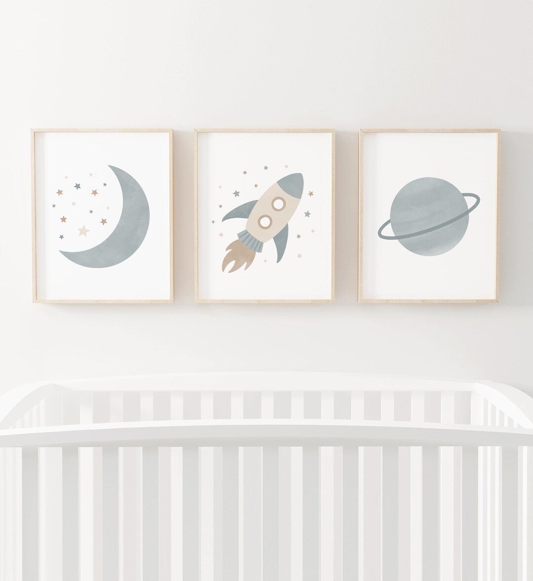 Outer Space Prints Set of 3, Rocket Ship, Moon Print, Space Posters ...