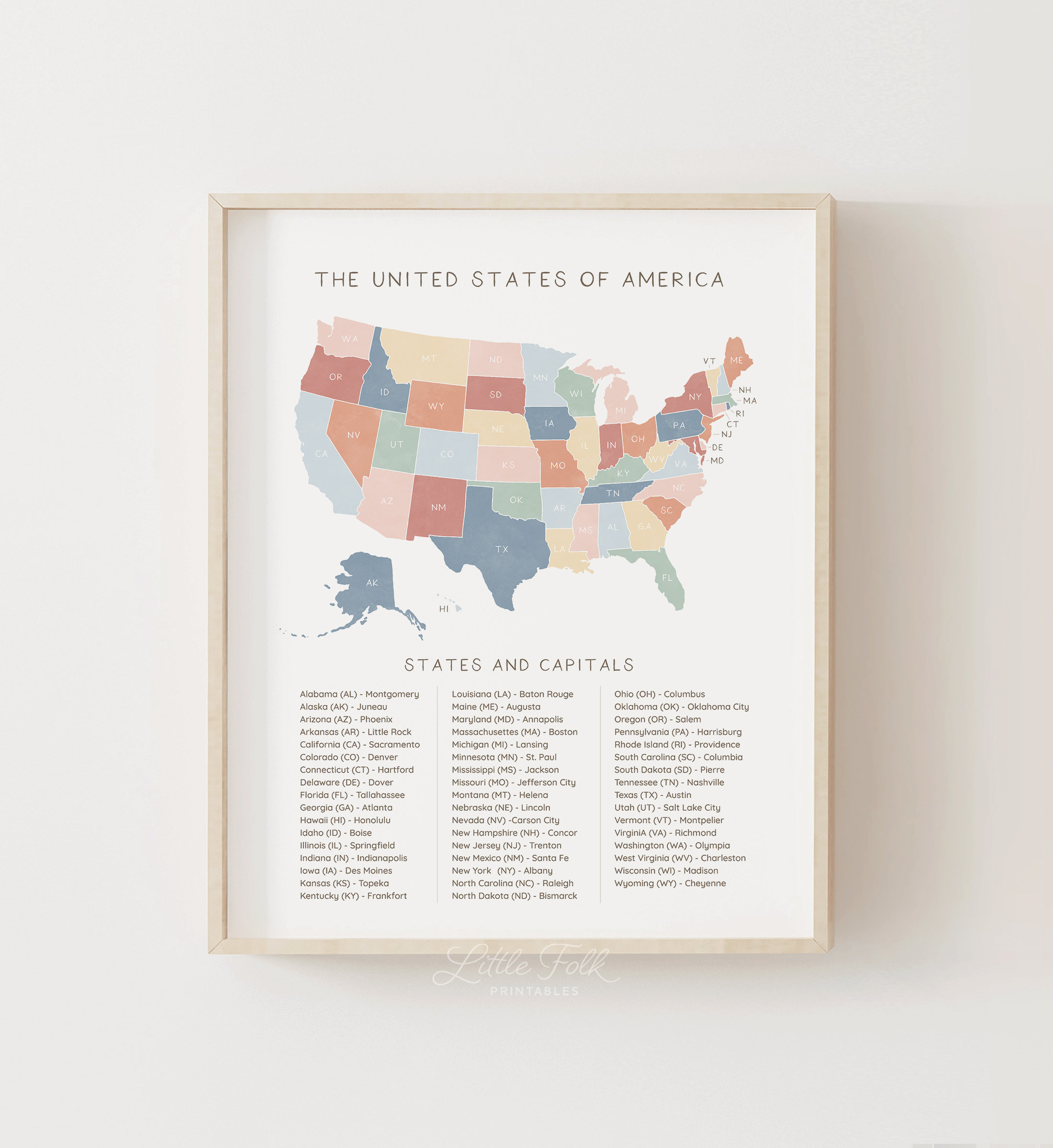 Rainbow United States Map Print, US Map Poster, Printable Educational ...