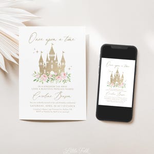 Princess Birthday Invitation, Pink Floral Princess Castle Birthday ...