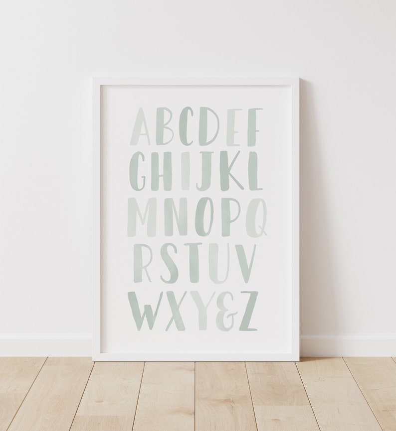 Mint Green Alphabet Poster ABC Print Printable Wall Art | Etsy