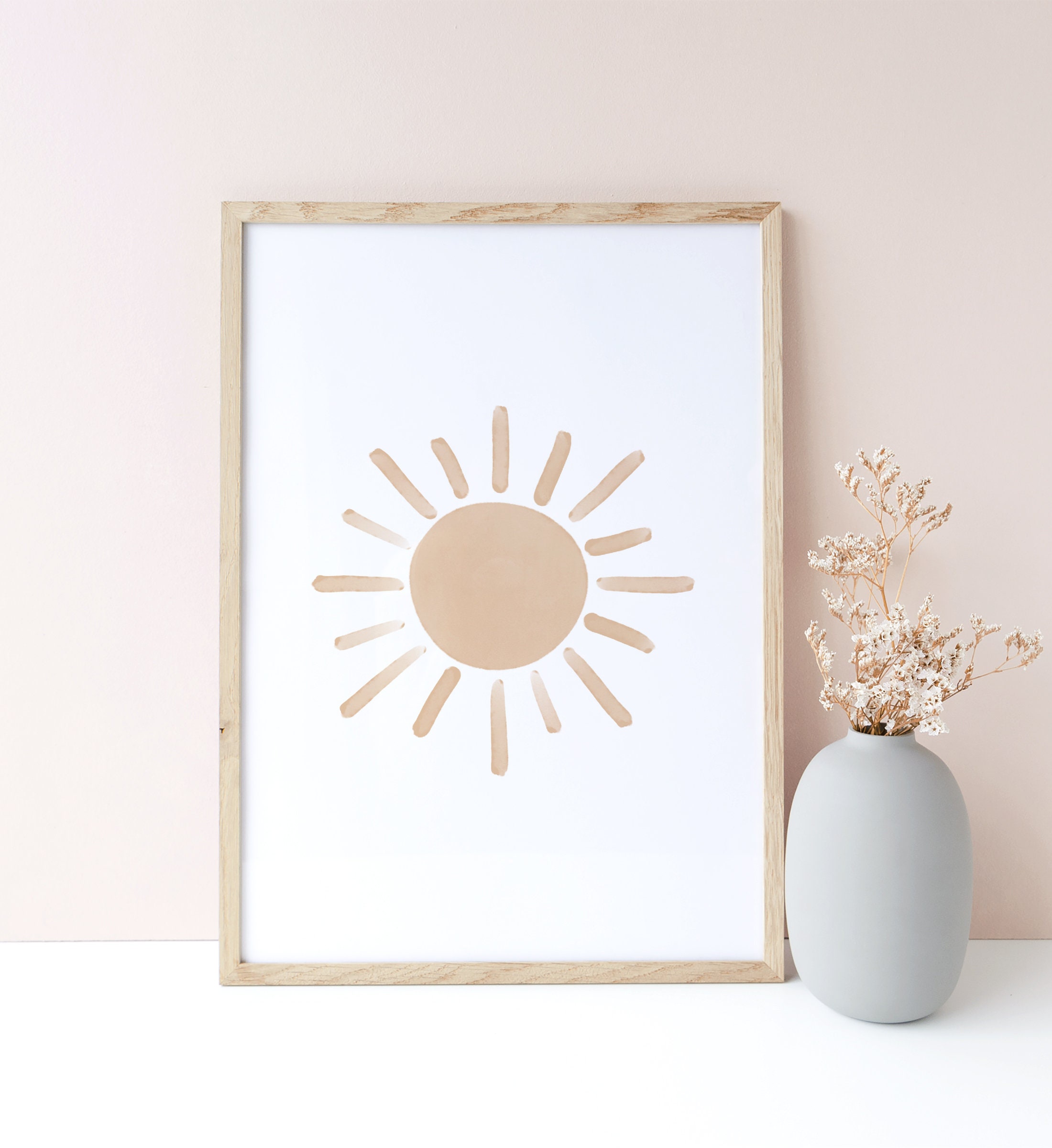 Neutral Sun Print PRINTABLE Watercolor Sun Wall Art Kids - Etsy