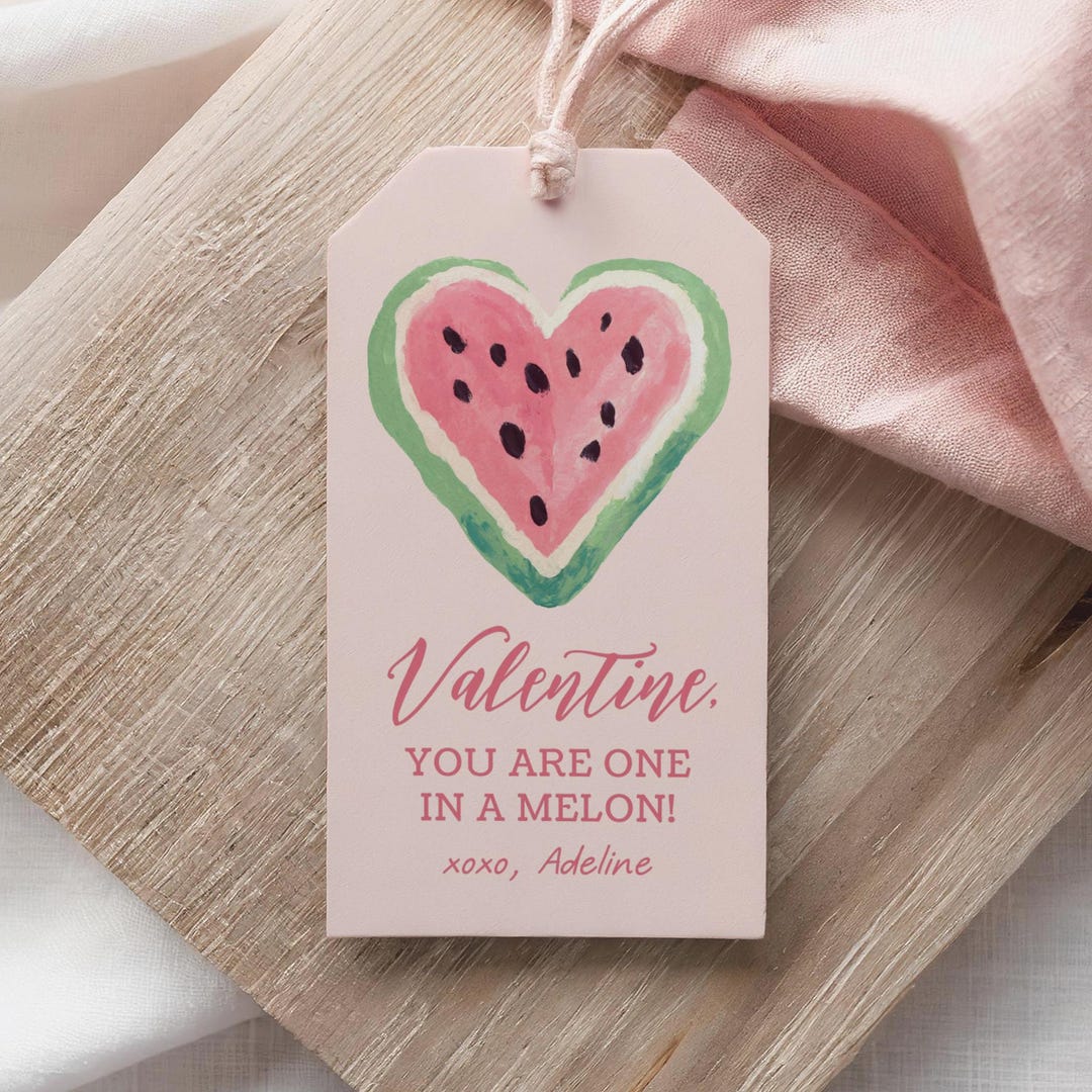 Watermelon Valentine's Day Favor Tag, One in a Melon Valentine Gift Tag ...