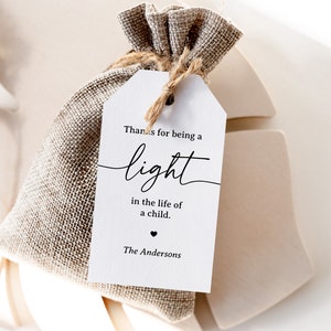 Teacher Appreciation Candle Gift Tag Template, Printable Candle Favor ...