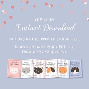 Printable Kitten Valentine's Day Cards, Cat Valentine Tags, Kids ...