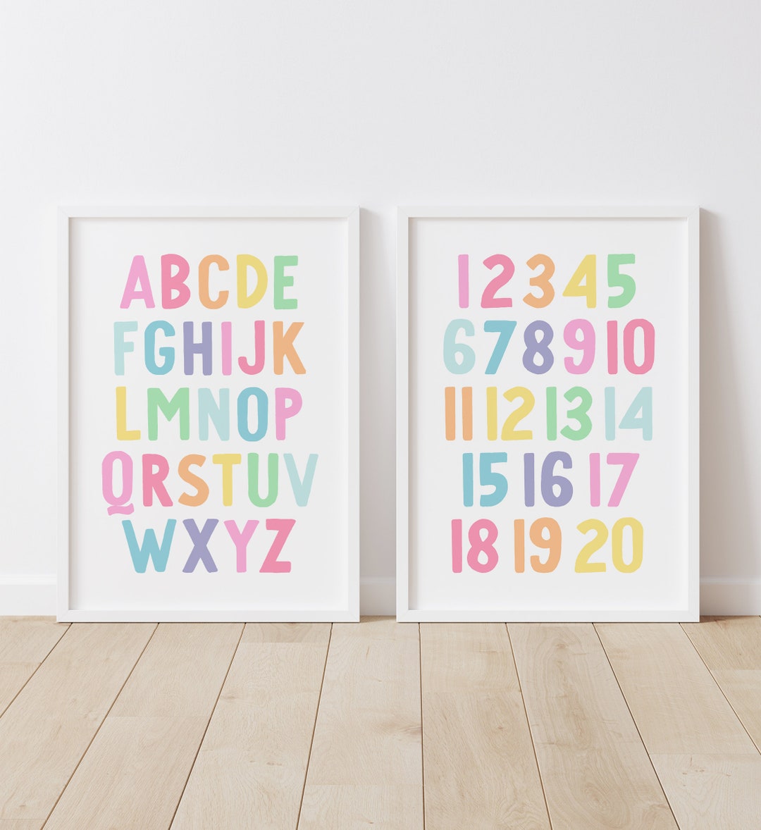 Pastel Rainbow Alphabet and Numbers Set of 2 Prints, ABC Print ...