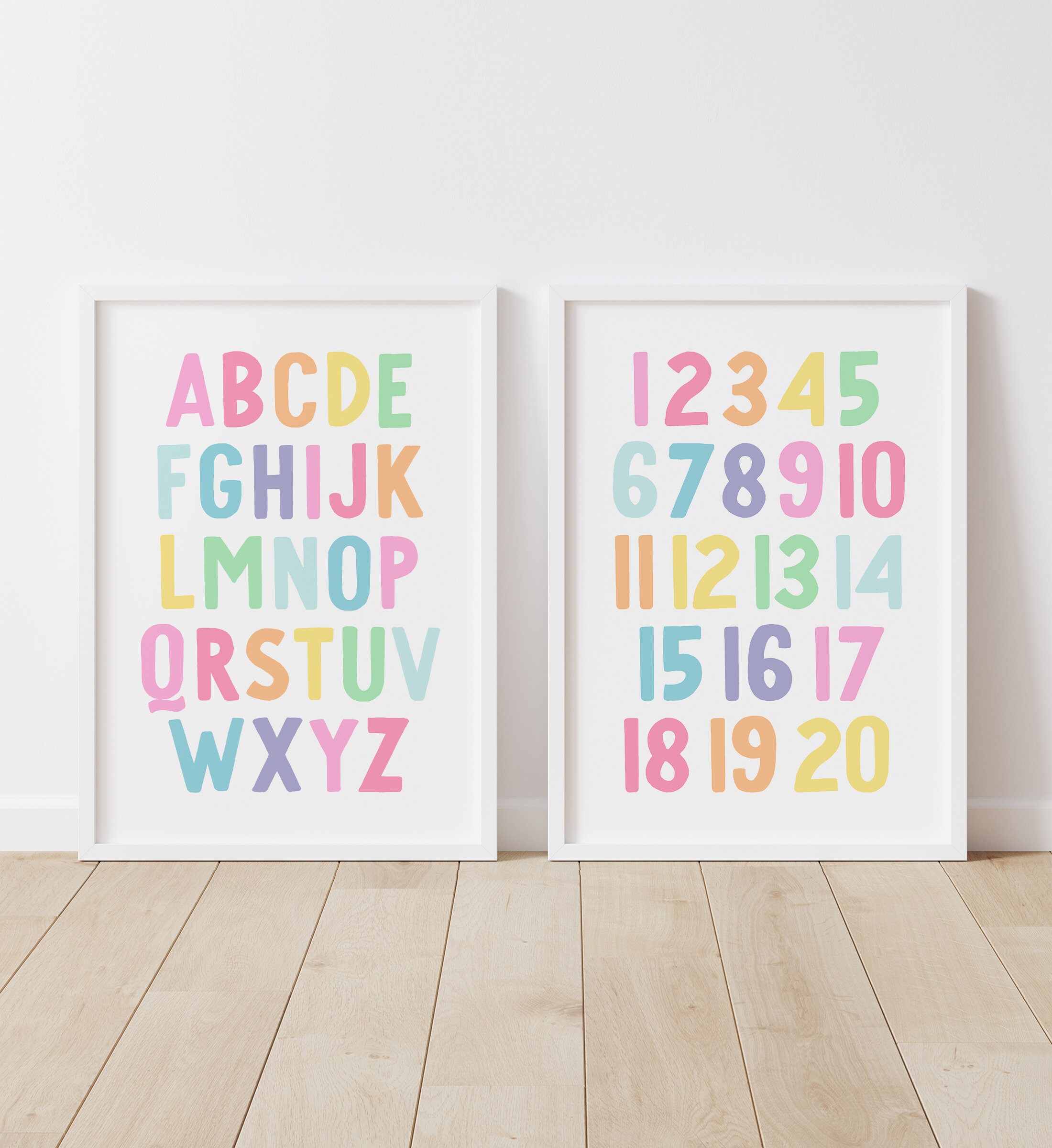 Pastel Rainbow Alphabet and Numbers Set of 2 Prints, ABC Print ...