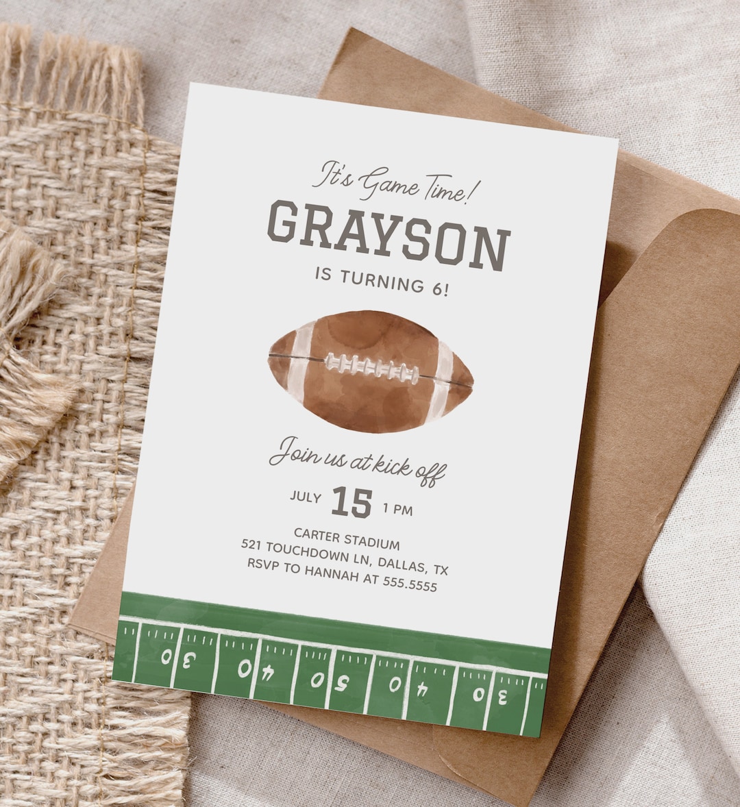 Football Birthday Invitation, It's Game Time Football Birthday Party ...