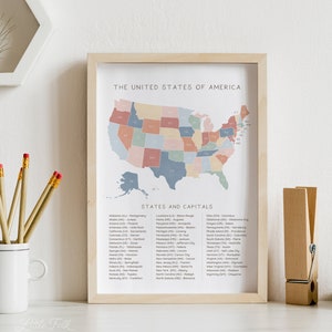 Rainbow United States Map Print, US Map Poster, Printable Educational ...