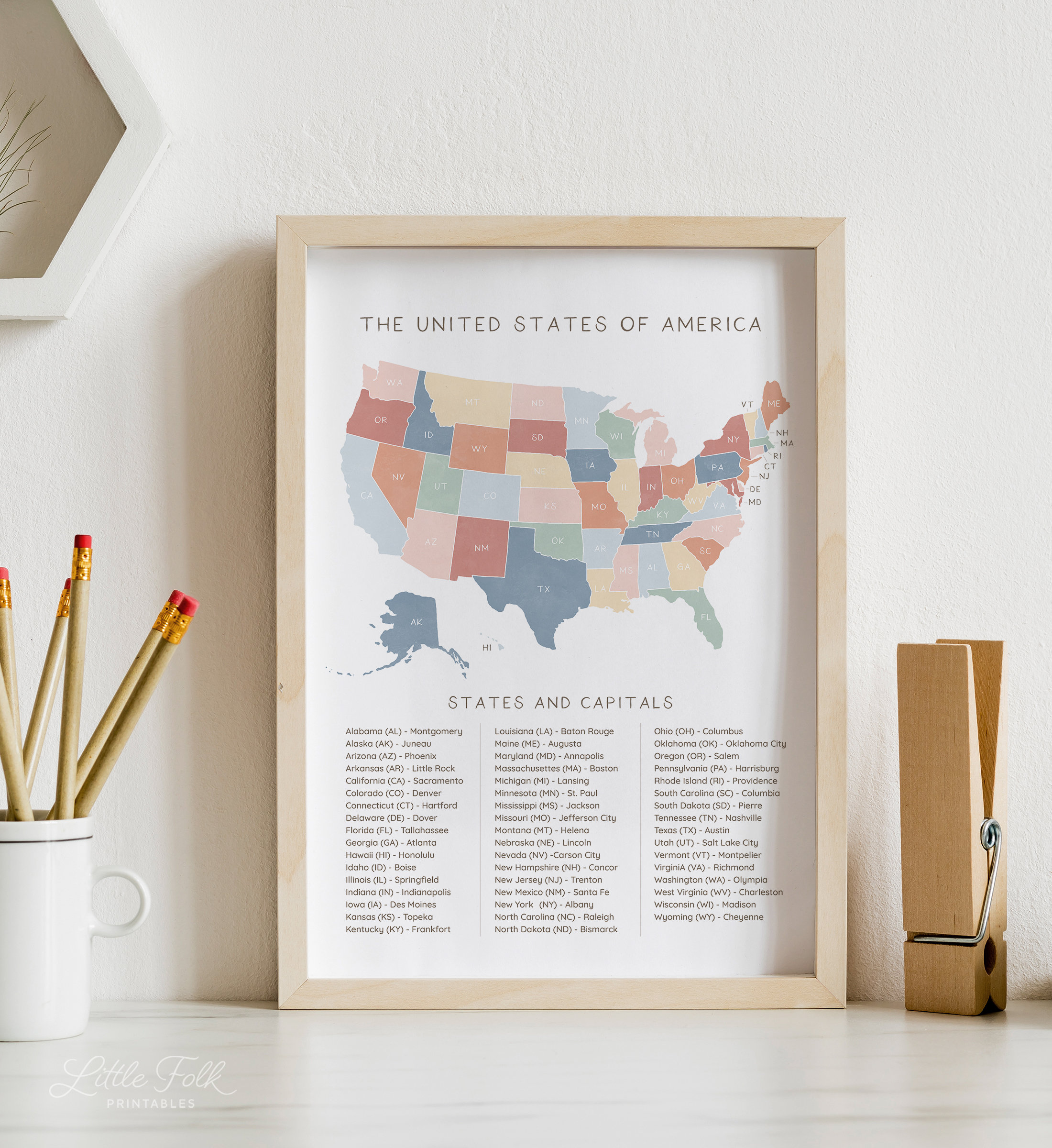 Rainbow United States Map Print, US Map Poster, Printable Educational ...