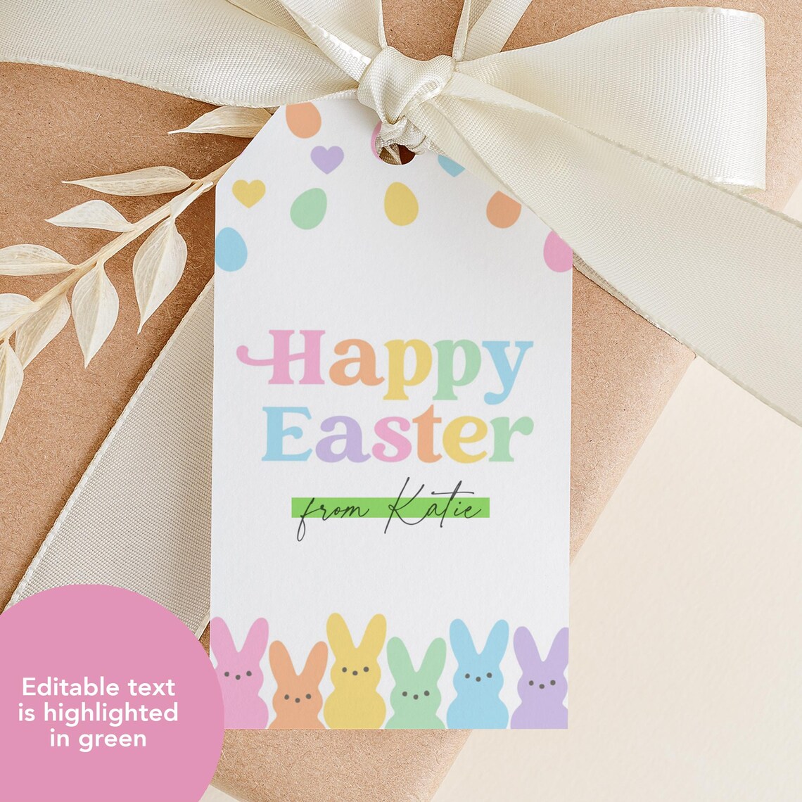 Happy Easter Gift Tag Template, Pastel Rainbow Easter Bunny Favor Tag ...