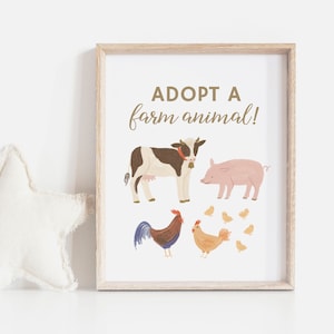 Farm Birthday Party Adopt a Farm Animal Sign, Printable Barnyard ...