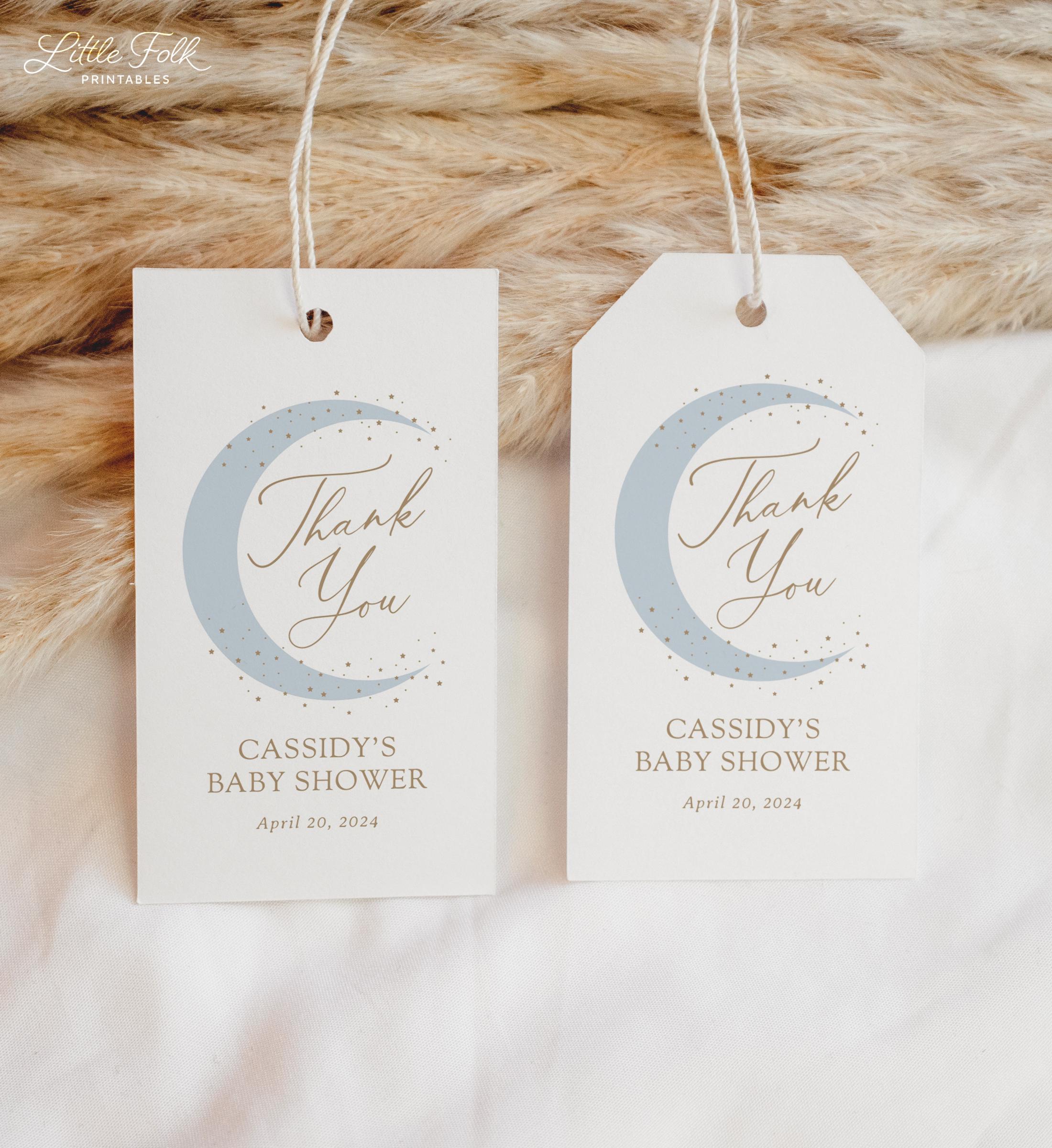 Over the Moon Baby Shower Favor Tag Template, Blue Moon and Stars Baby ...