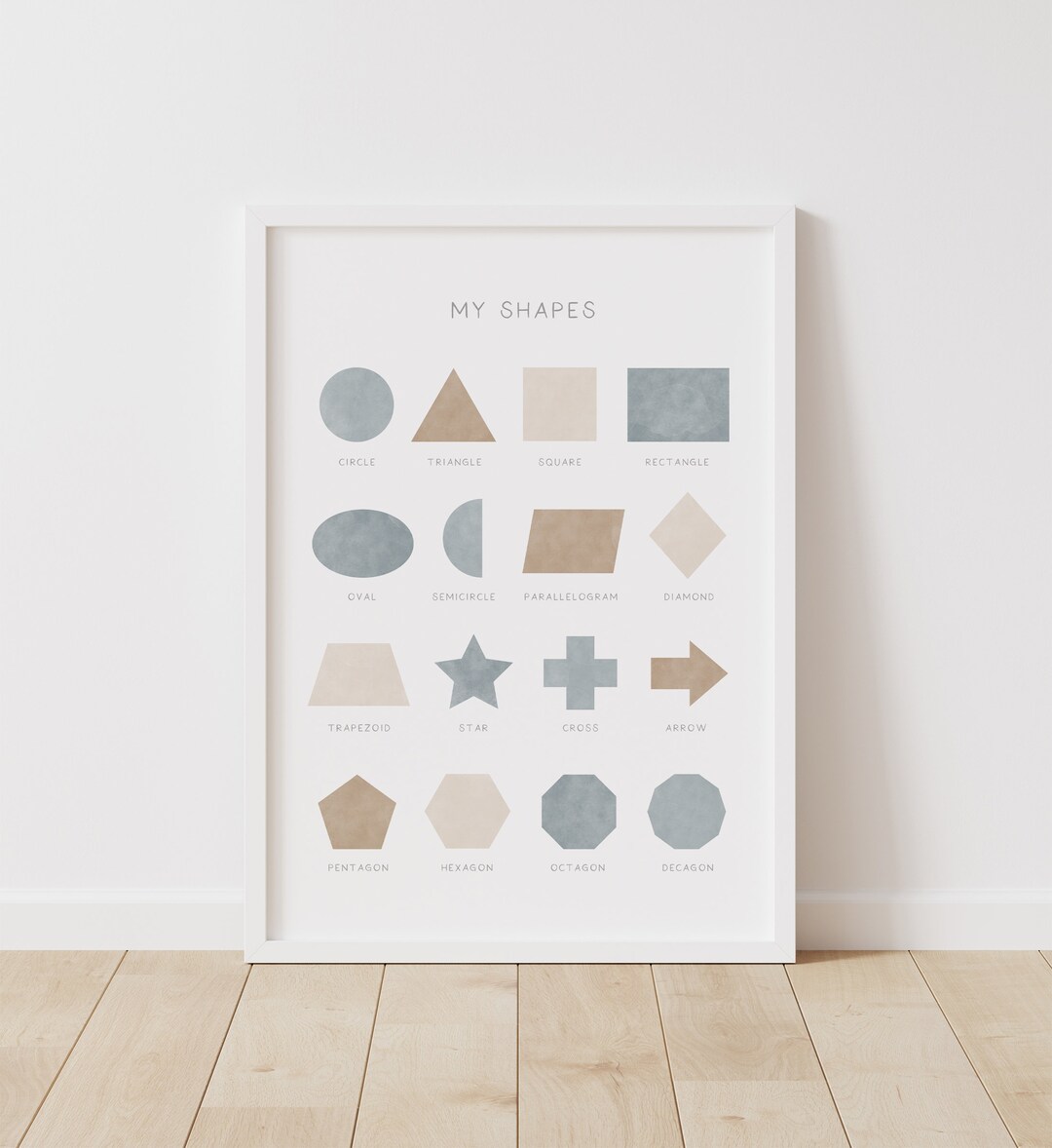 Neutral Shapes Print, Blue Shapes Poster, Printable Wall Art ...